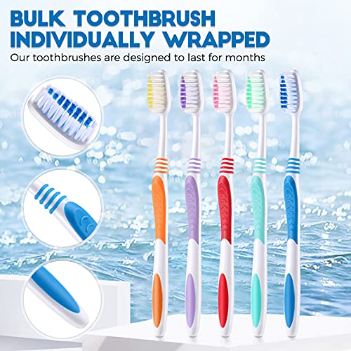 150 Pieces Individually Wrapped Toothbrushes Manual Disposable Travel Toothbrush Medium Soft Bristle Tooth Brush Travel Toothbrush Bulk Toothbrushes for Hotel, Guest, Adults, Kids, Multi Color