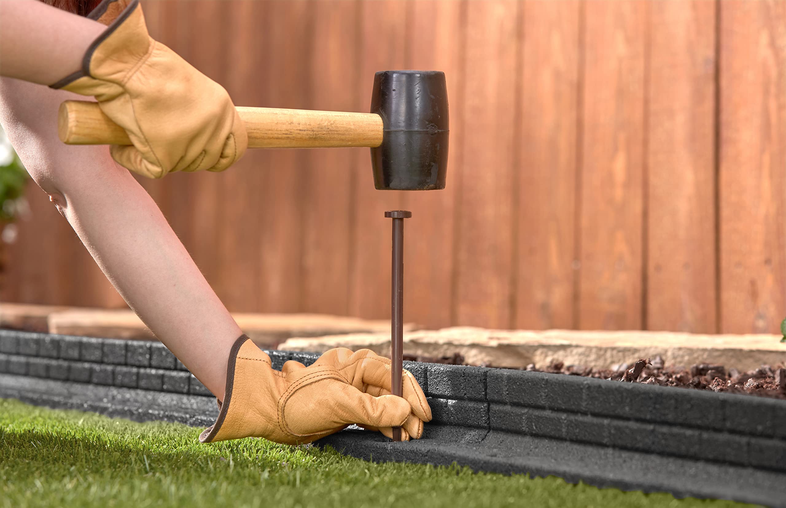 Rubberific Flexible Rubber L Shape Landscape Brick Face Edging Border for Gardens, Lawns, and Landscaping - 6 Pack (Gray)