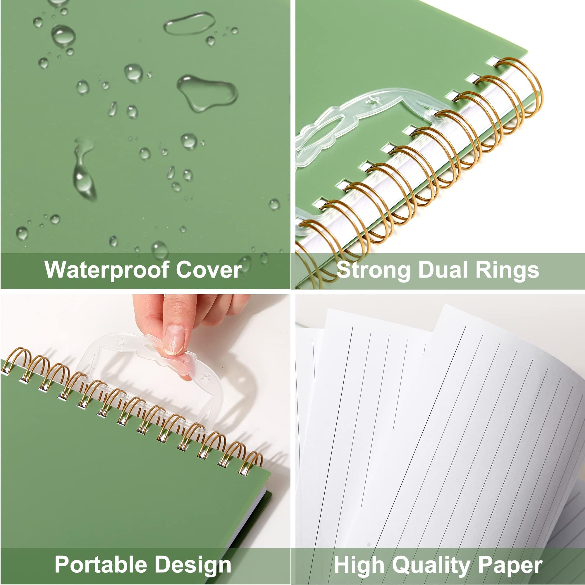 Yoment Top Spiral Notebooks,Top Bound Notebooks Lined 6"x 9",College Ruled Waterproof Cover Notepad,80 sheets(160 Pages),Durable Meeting Notebook for School and Office Business,Green