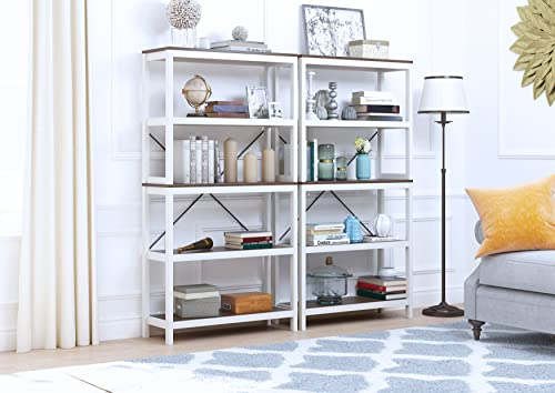 Spirich Home 5 Tier Bookshelf, Tall Industrial Wood Bookcase, Modern Storage Book Shelf for Bedroom, Living Room and Home Office, Rustic Brown