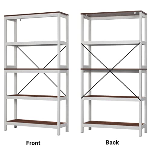 Spirich Home 5 Tier Bookshelf, Tall Industrial Wood Bookcase, Modern Storage Book Shelf for Bedroom, Living Room and Home Office, Rustic Brown