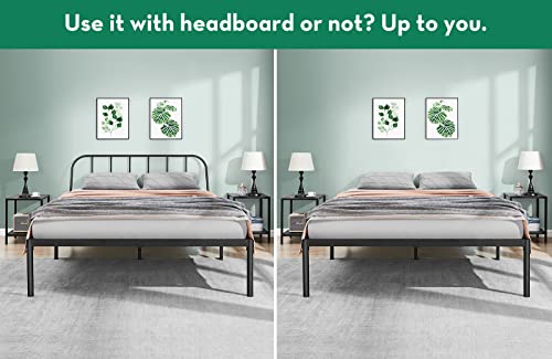 WOHOMO Queen Bed Frame with Hug Me Detachable Headboard, Platform Bed Frame Queen Size with Round Corner 15.75 inch Hight Anti Slip Support, Metal Slat Support, Not Squeak, No Box Spring Needed, Black