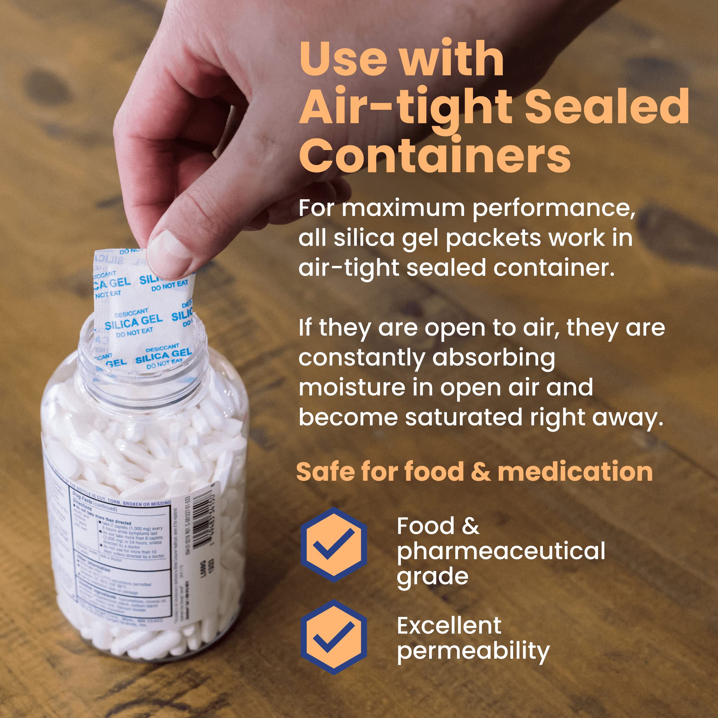 Wallaby 2 gram (350 Packets) Food Safe Pure White Silica Gel Desiccant Dehumidifier Packs - Rechargeable & Coated Moisture Absorbers - Protects Against Moisture Damage - (Packed in 70x Sets of 5)
