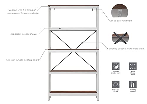 Spirich Home 5 Tier Bookshelf, Tall Industrial Wood Bookcase, Modern Storage Book Shelf for Bedroom, Living Room and Home Office, Rustic Brown