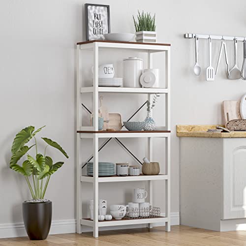 Spirich Home 5 Tier Bookshelf, Tall Industrial Wood Bookcase, Modern Storage Book Shelf for Bedroom, Living Room and Home Office, Rustic Brown