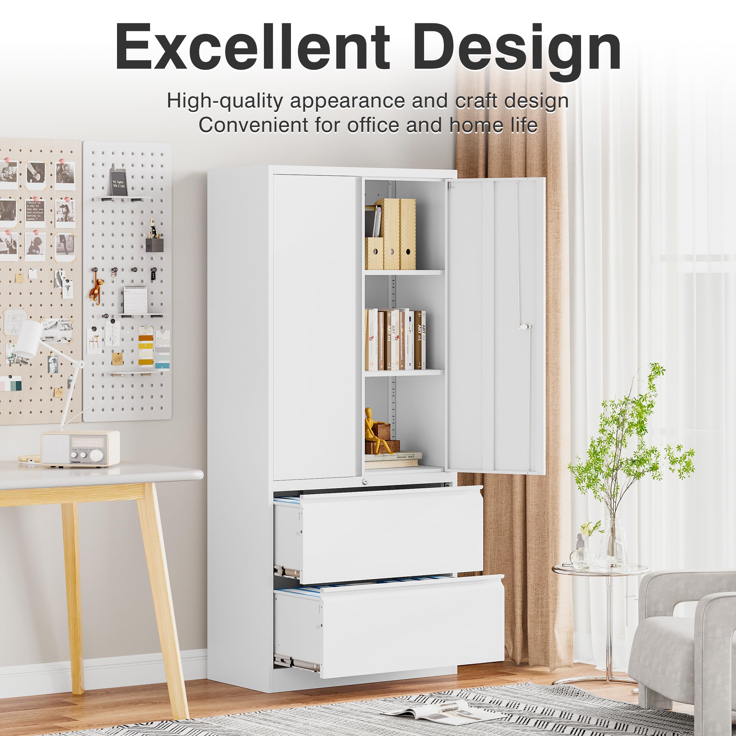 SISESOL Metal Storage Cabinet with Drawers, 71" File Cabinets for Home Office, Locking Steel Storage Cabinet with Doors and Shelves for Home, Office, Warehouse, Garage, School (White, 2 Drawers)