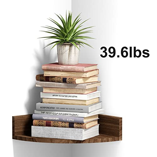 Alsonerbay Corner Shelf Wall Mount, Set of 3 Floating Shelves for Wall Storage and Display, Rustic Wall Shelves Wood Shelves for Bedroom, Kitchen, Living Room, Nursery and Office (Dark Brown)