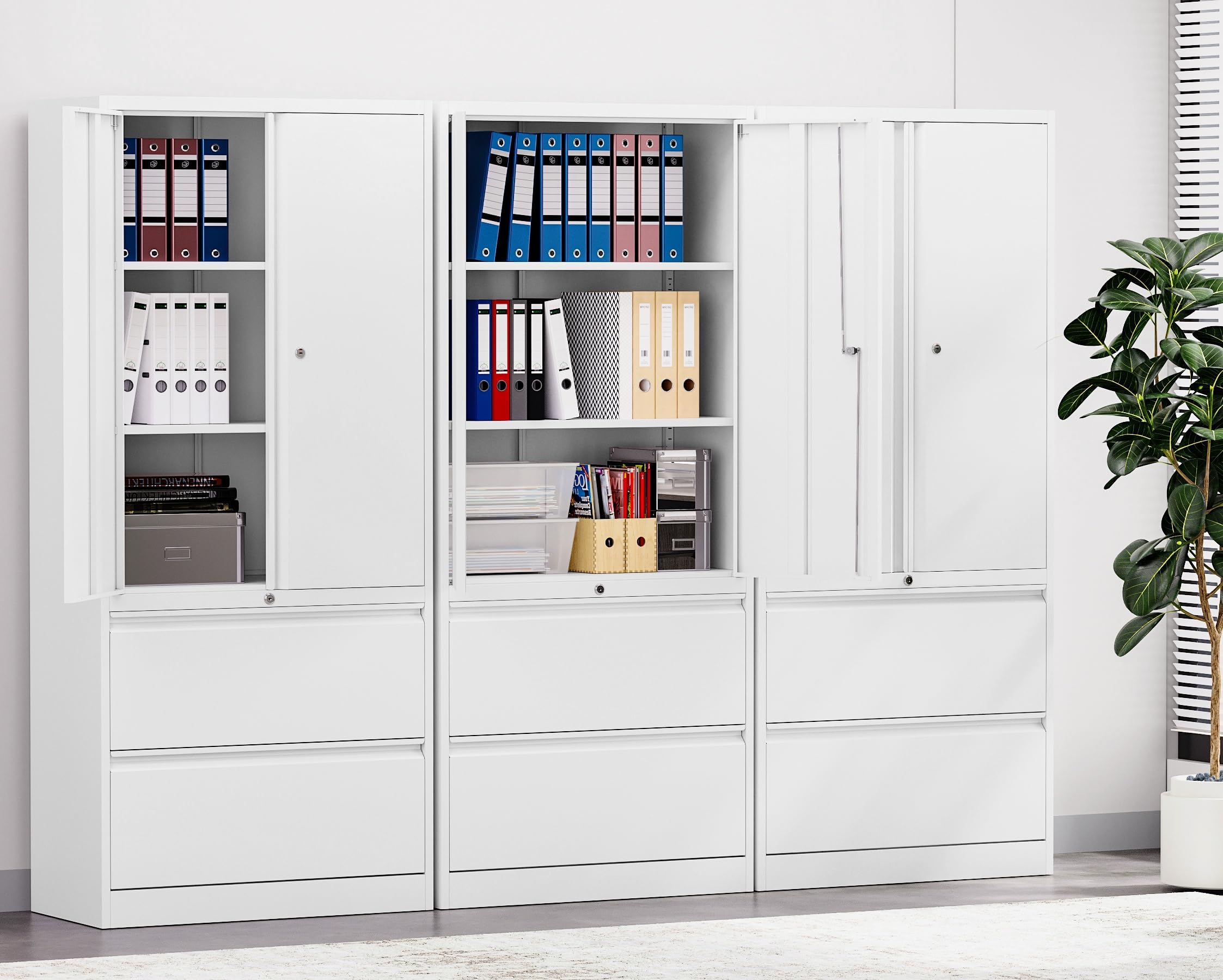 SISESOL Metal Storage Cabinet with Drawers, 71" File Cabinets for Home Office, Locking Steel Storage Cabinet with Doors and Shelves for Home, Office, Warehouse, Garage, School (White, 2 Drawers)