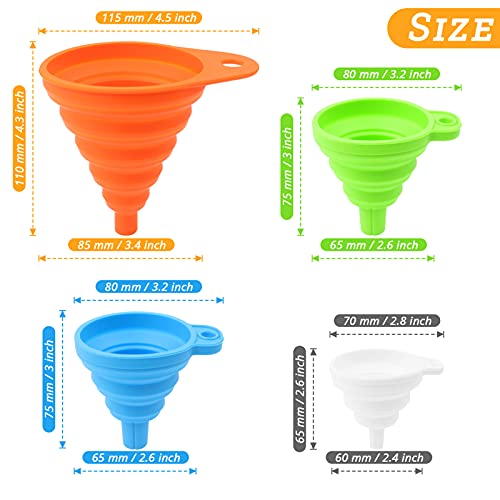 KUFUNG Silicone Collapsible Funnel Set of 4, Small and Large, Kitchen Gadgets Foldable Funnel for Water Bottle Liquid Transfer Food Grade