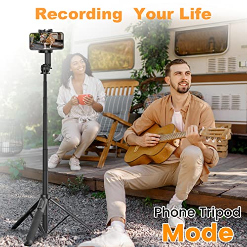 64" Selfie Stick Tripod with Remote for Cell Phone 4"-7",Portable Phone Tripod Stand Compatible with iPhone Android Lightweight Expandable for Travel Selfies Video Recording Vlog(Black)