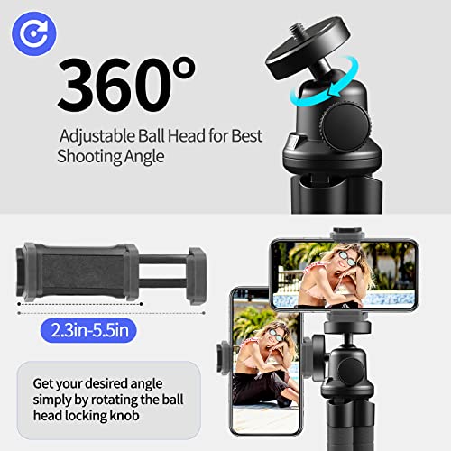 Aureday Phone Tripod, Flexible Tripod for iPhone and Android Cell Phone, Portable Small Tripod with Wireless Remote and Clip for Video Recording/Vlogging/Selfie