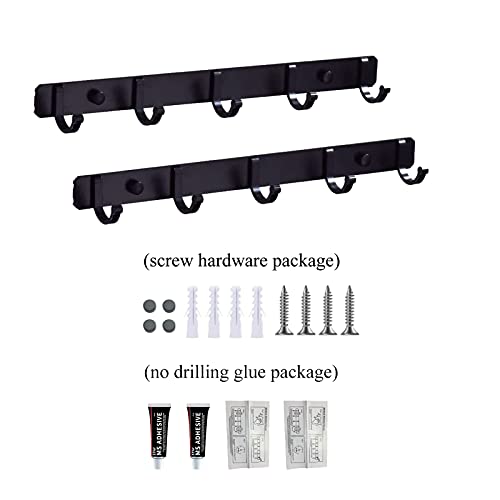 Coat Hooks Wall Mounted 2 Pack 5-Hook Coat Rack Hooks Heavy Duty Wall Hooks Hat Hanger No Drilling Hook Rack Bathroom Entryway Kitchen Door Hanging Jacket Backpack Key Towel Cup Cloth (Aluminum Black)