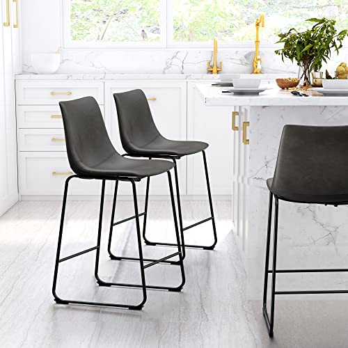 NicBex Retro Bar Stools Crazy-Horse Leather with Metal Legs Barstools, Lounge Kitchen Island Counter Stools, Set of 2, (Grey Color) (A-GE17019-USSU014)