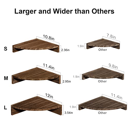 Alsonerbay Corner Shelf Wall Mount, Set of 3 Floating Shelves for Wall Storage and Display, Rustic Wall Shelves Wood Shelves for Bedroom, Kitchen, Living Room, Nursery and Office (Dark Brown)