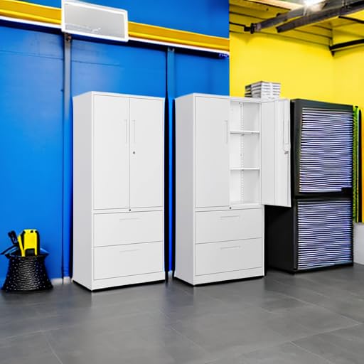 SISESOL Metal Storage Cabinet with Drawers, 71" File Cabinets for Home Office, Locking Steel Storage Cabinet with Doors and Shelves for Home, Office, Warehouse, Garage, School (White, 2 Drawers)