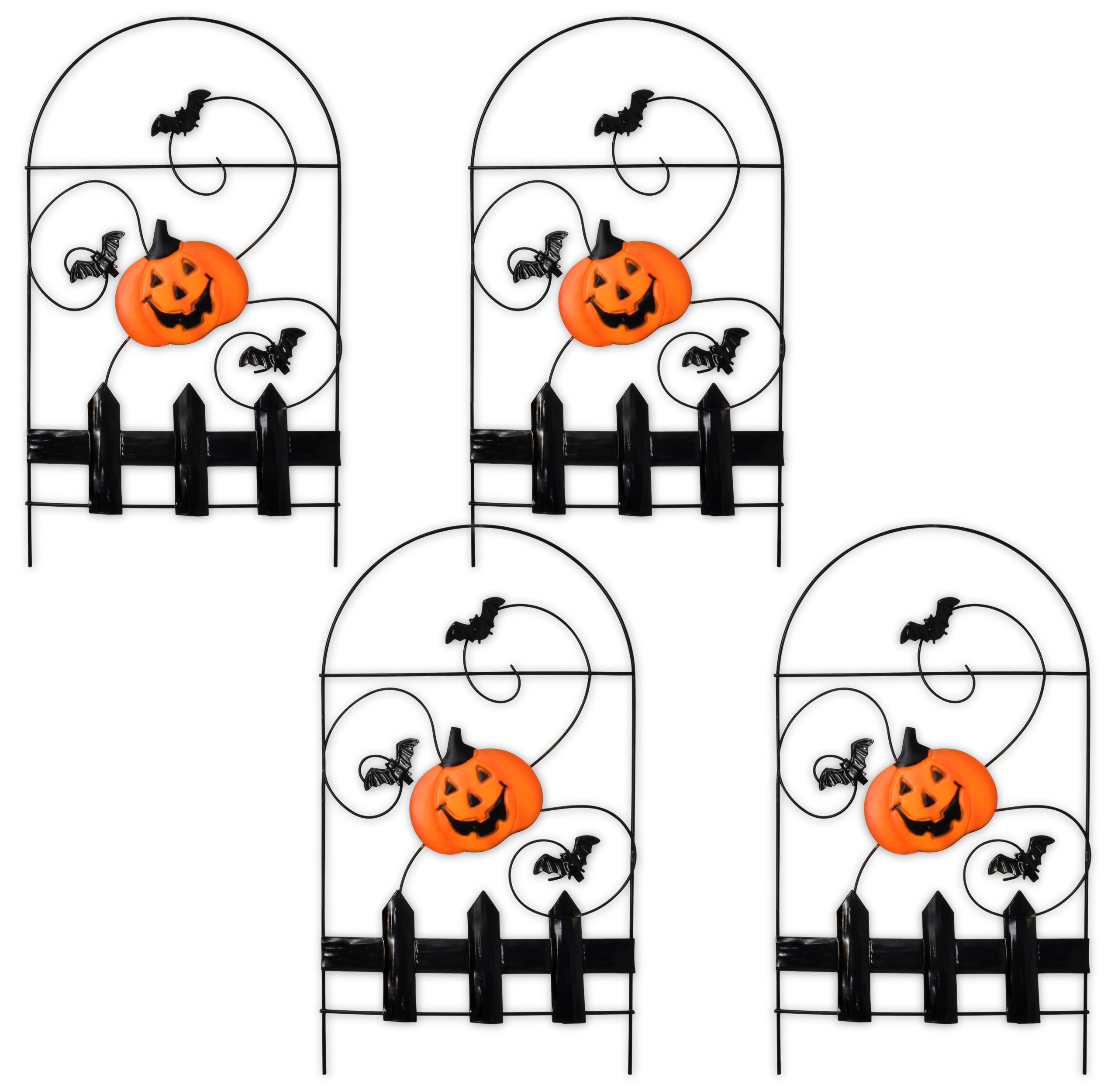 Gift Boutique Decorative Halloween Metal Cemetery Garden Fence 4 Pack Fall Panel Border Edge Picket Gate Fencing Yard Patio Lawn Landscape Gardening Outdoor Decor