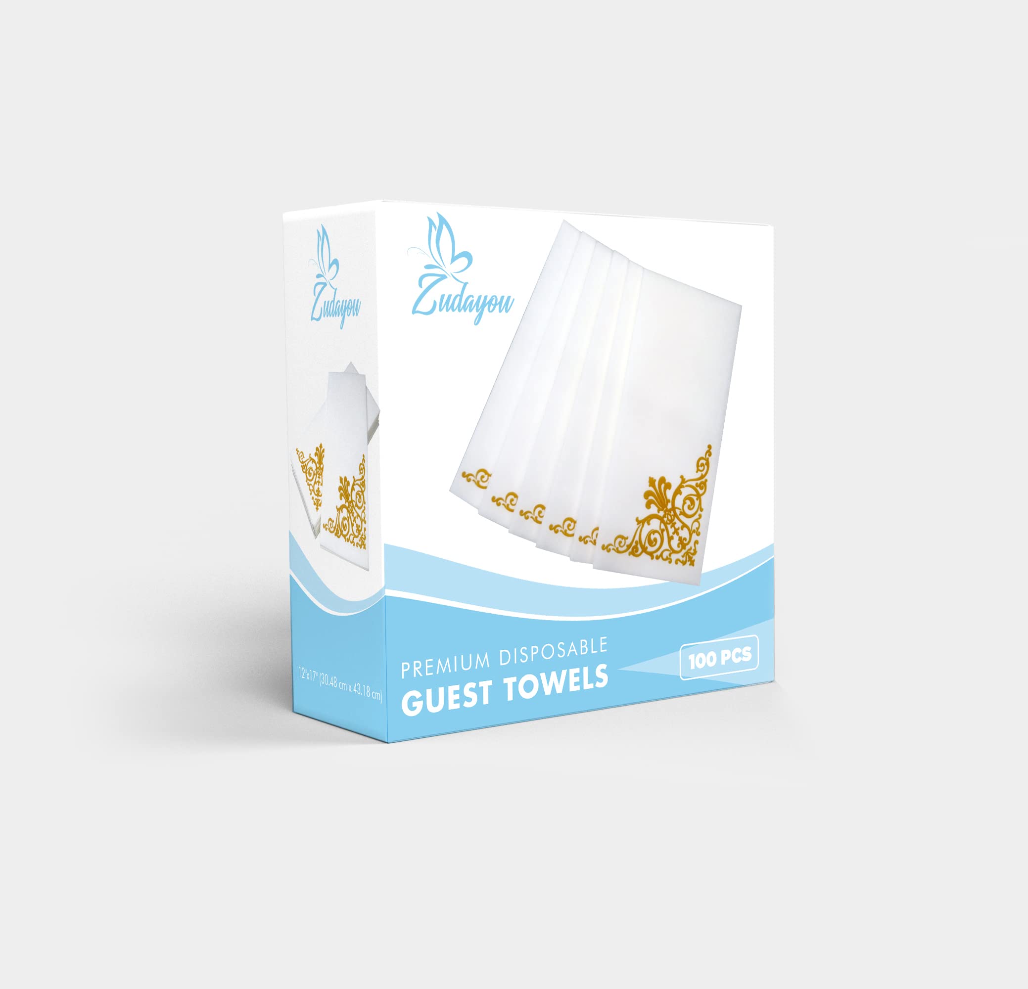 100 Bathroom Paper Hand Towels - Linen-Feel Guest Towels, Disposable Cloth Dinner Napkins, Ideal for Wedding Reception,Party Or Kitchen, White And Gold 12"x 17"