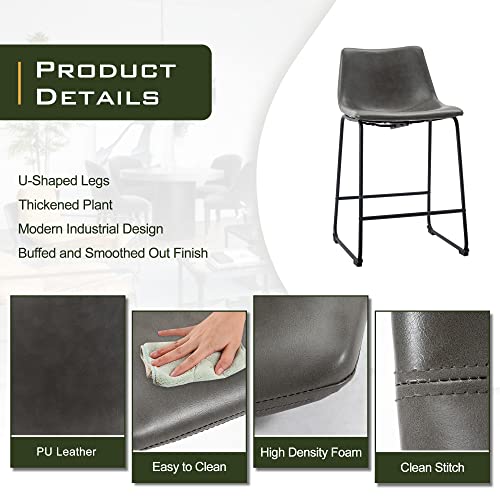 NicBex Retro Bar Stools Crazy-Horse Leather with Metal Legs Barstools, Lounge Kitchen Island Counter Stools, Set of 2, (Grey Color) (A-GE17019-USSU014)