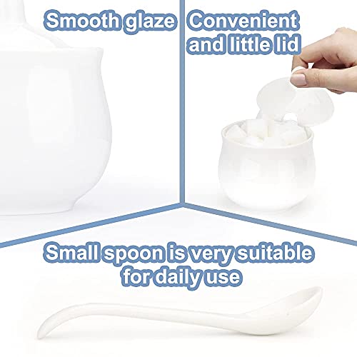 Swetwiny Porcelain Sugar Bowl with Lid and Spoon, Ceramic Salt Storage Jar, White Seasoning Container for Home and Kitchen, 7 Ounces (White)