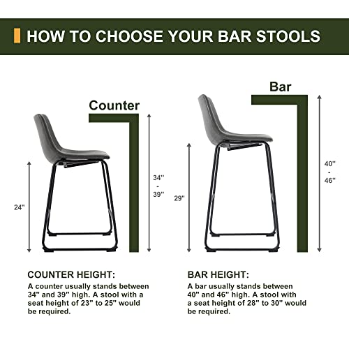NicBex Retro Bar Stools Crazy-Horse Leather with Metal Legs Barstools, Lounge Kitchen Island Counter Stools, Set of 2, (Grey Color) (A-GE17019-USSU014)