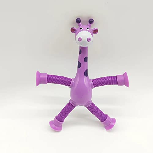 Telescopic Suction Cup Giraffe Toy, Ever-Changing Giraffe Telescopic Tube Suction Cup Toys Telescopic Suction Cup Giraffe Toy Educational Stress Relief Fidget Sensory Giraffe Toys (4pcs with light)