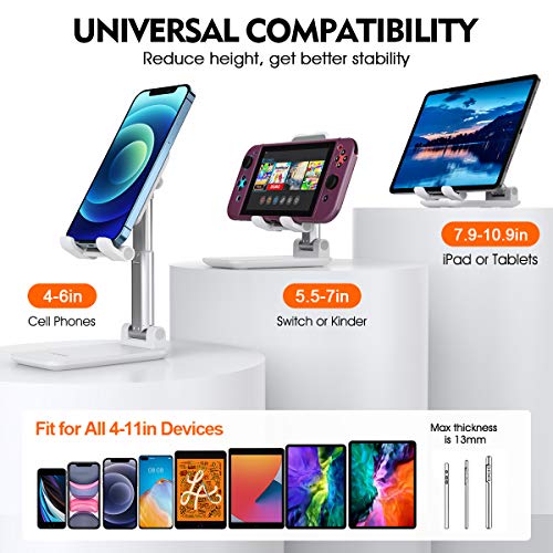Cell Phone Stand, Licheers Foldable Phone Holder, Angle Height Adjustable Phone Stand for Desk, Compatible with iPhone 13/12/11 Pro Max, Samsung Galaxy S10/9/8/7 S21 Ultra (White-LC352)