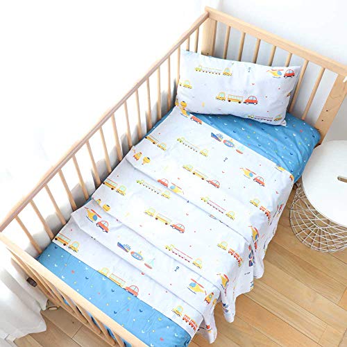 3 Piece 100% Cotton Toddler Sheet Pillowcase Set for Boys and Girls,Include Fitted Sheet,Top Sheet and Envelope Pillowcase,Cute Cartoon Pattern,Soft Skin-Friendly Breathable(Car)