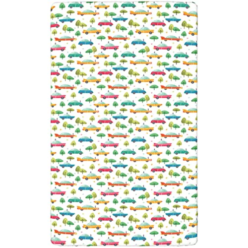 Retro Car Themed Fitted Crib Sheet,Standard Crib Mattress Fitted Sheet Soft & Stretchy Fitted Crib Sheet-Baby Sheet for Boys Girls,28β x52β,Multicolor