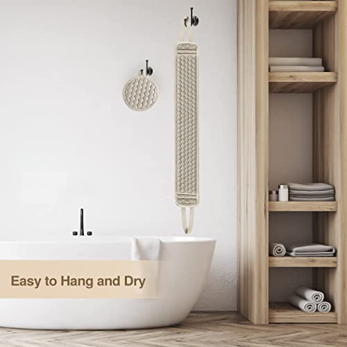 Suntee Exfoliating Back Scrubber & Exfoliating Sponge Pad Set for Shower, Bath Shower Scrubber for Men and Women, Luffa Scrubber to Deep Clean Relax Your Body (36.5 inch & 3.5 inch)