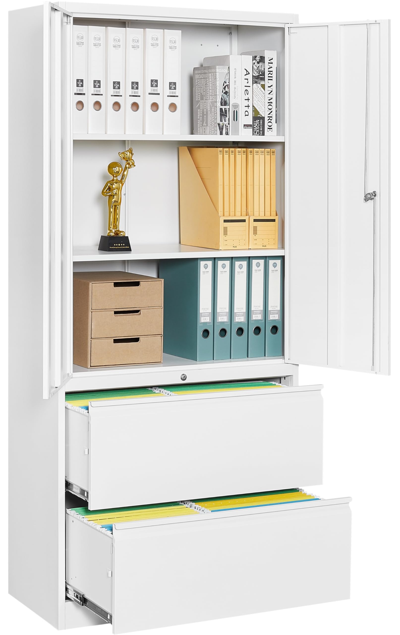 SISESOL Metal Storage Cabinet with Drawers, 71" File Cabinets for Home Office, Locking Steel Storage Cabinet with Doors and Shelves for Home, Office, Warehouse, Garage, School (White, 2 Drawers)
