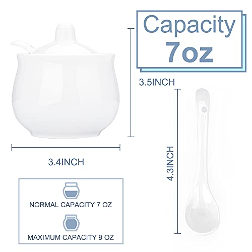 Swetwiny Porcelain Sugar Bowl with Lid and Spoon, Ceramic Salt Storage Jar, White Seasoning Container for Home and Kitchen, 7 Ounces (White)