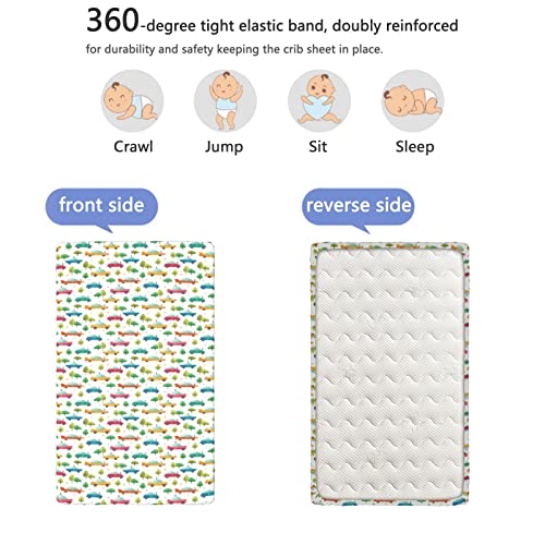 Retro Car Themed Fitted Crib Sheet,Standard Crib Mattress Fitted Sheet Soft & Stretchy Fitted Crib Sheet-Baby Sheet for Boys Girls,28β x52β,Multicolor