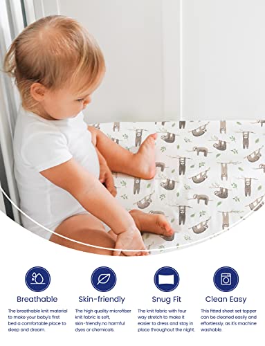 TotAha Premium Stretchy Crib Sheets (2-Pack)-Hypoallergenic, Silky Comfort, Buttery Soft, Calming Effect, All-Season Jersey-Knit Sheets, 28 X 52 X 9'' Extra Deep Pocket Police Car & Sloth