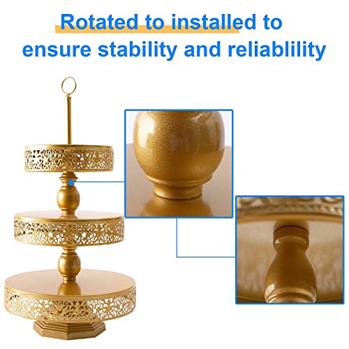 weharnar Gold Cupcake Stand - Tiered Dessert Table Display Set 3 Tier Metal Gold Serving Tray Round Cake Stand Holder for Wedding Tea Party Baby Shower Birthday Christmas Decor