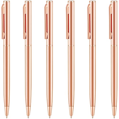 Unibene Slim Metallic Retractable Ballpoint Pens - Rose Gold, Nice Gift for Uniform Office Students Teachers Wedding Christmas, Medium Point(1 mm) 6 Pack-Black ink
