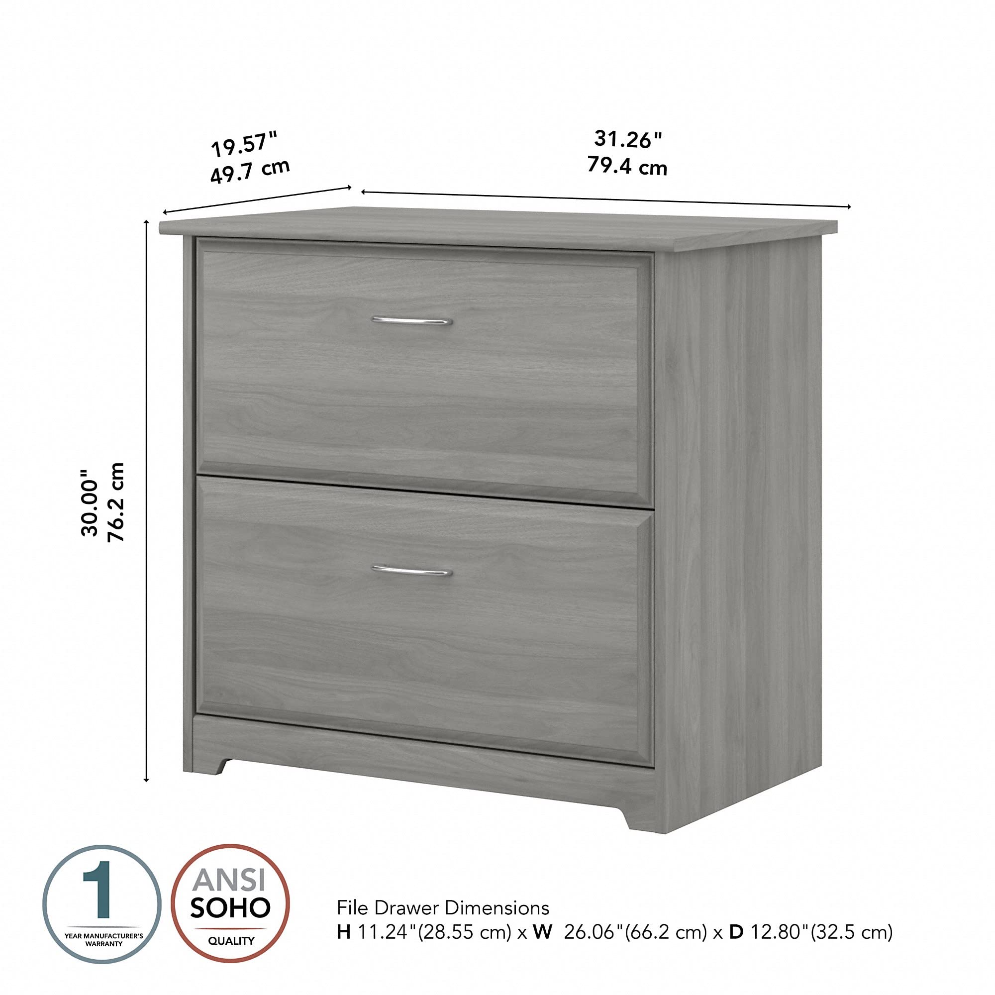 Bush Furniture Cabot 2 Drawer Lateral File Cabinet, Modern Gray