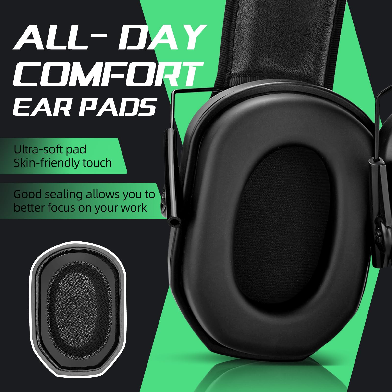 KAYNN 018 Ear Protection 2 Pack Hearing Protection for Shooting Gun Range,27dB NRR Noise Cancelling Safety Ear Muffs for Shooting Mowing(2Pack-Black&Green)