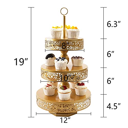 weharnar Gold Cupcake Stand - Tiered Dessert Table Display Set 3 Tier Metal Gold Serving Tray Round Cake Stand Holder for Wedding Tea Party Baby Shower Birthday Christmas Decor