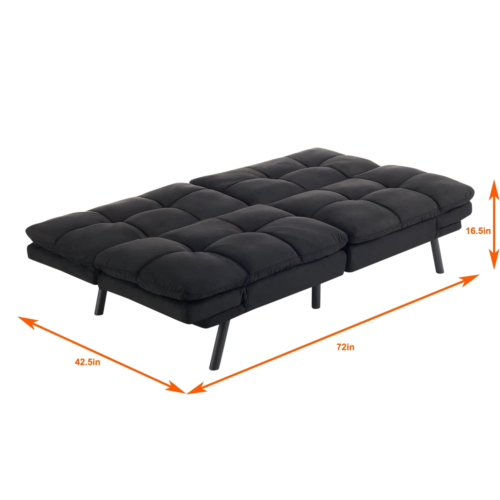 FIOXA Memory Foam Futon, Black Faux Suede Fabric (Color : Black)