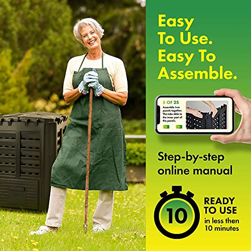 Garden Composter Bin Made from Recycled Plastic – 95 Gallons (360Liter) Large Compost Bin - Create Fertile Soil with Easy Assembly, Lightweight, Aerating Outdoor Compost Box