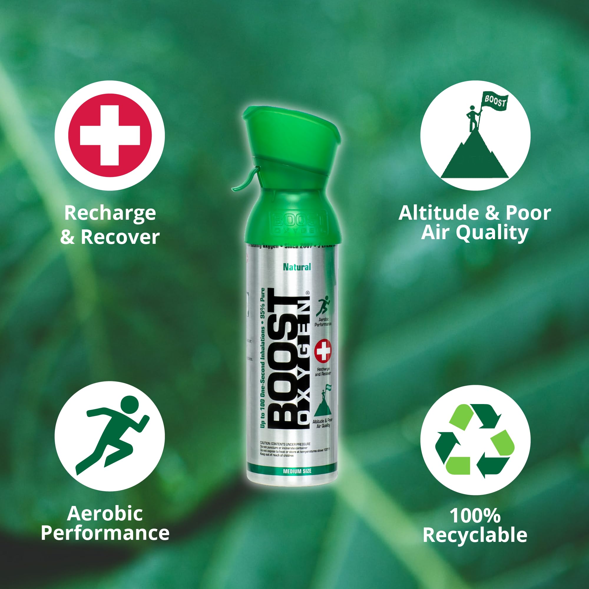 Boost Oxygen 5 Liter Natural Pure Canned Supplemental Oxygen Bottle with Built in Mouthpiece for High Altitudes and Recovery, Natural Flavor (3 Pack), Flavorless, 3.0 Count