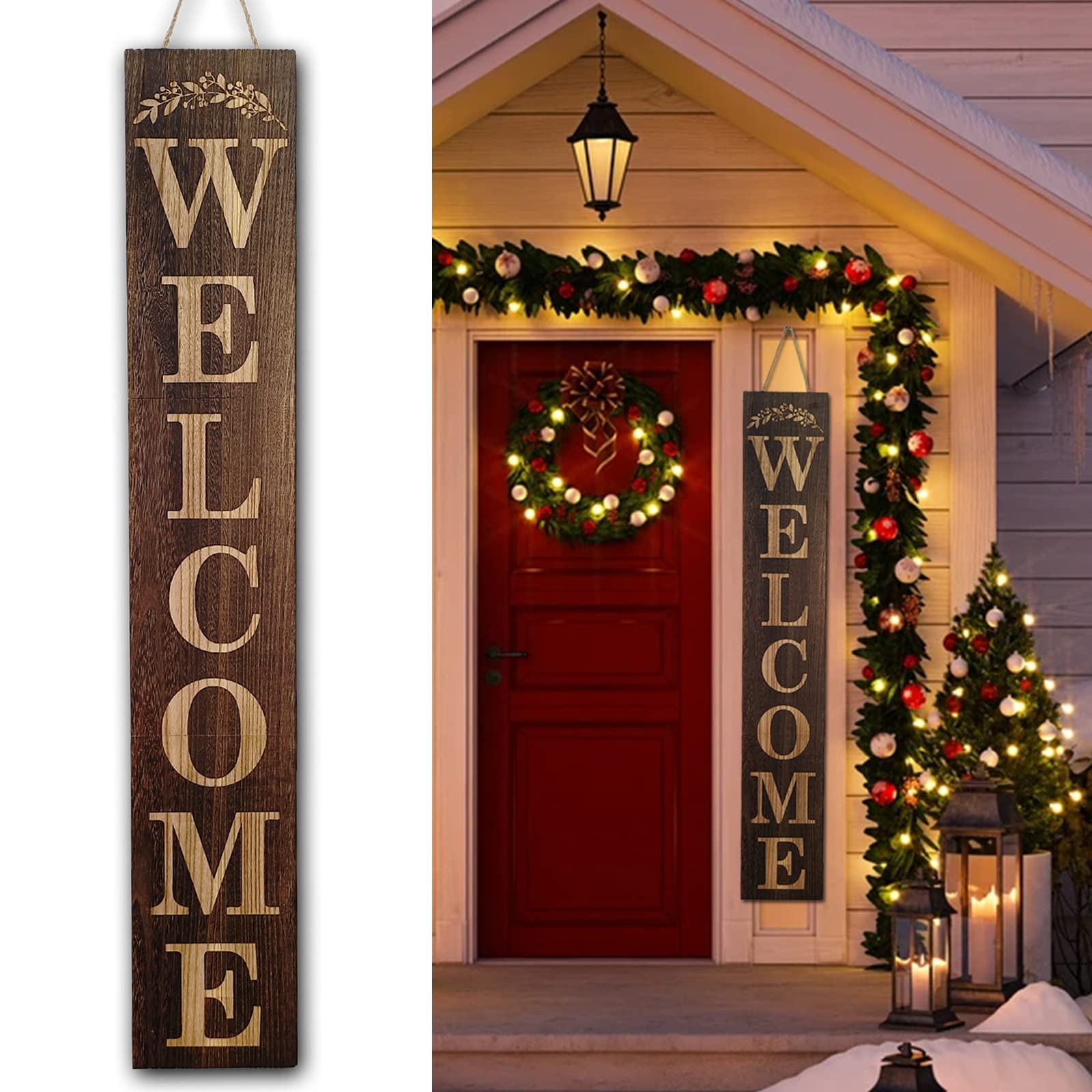 BXAIGR Welcome Sign for Front Door Standing - 5ft Tall Wood Welcome Sign for Front Porch Standing, Letters Table Wall Hanging Décor, Blessed Signs for Café Farmhouse Wedding Cake Shop Outdoor Indoor (Welcome 59inch)