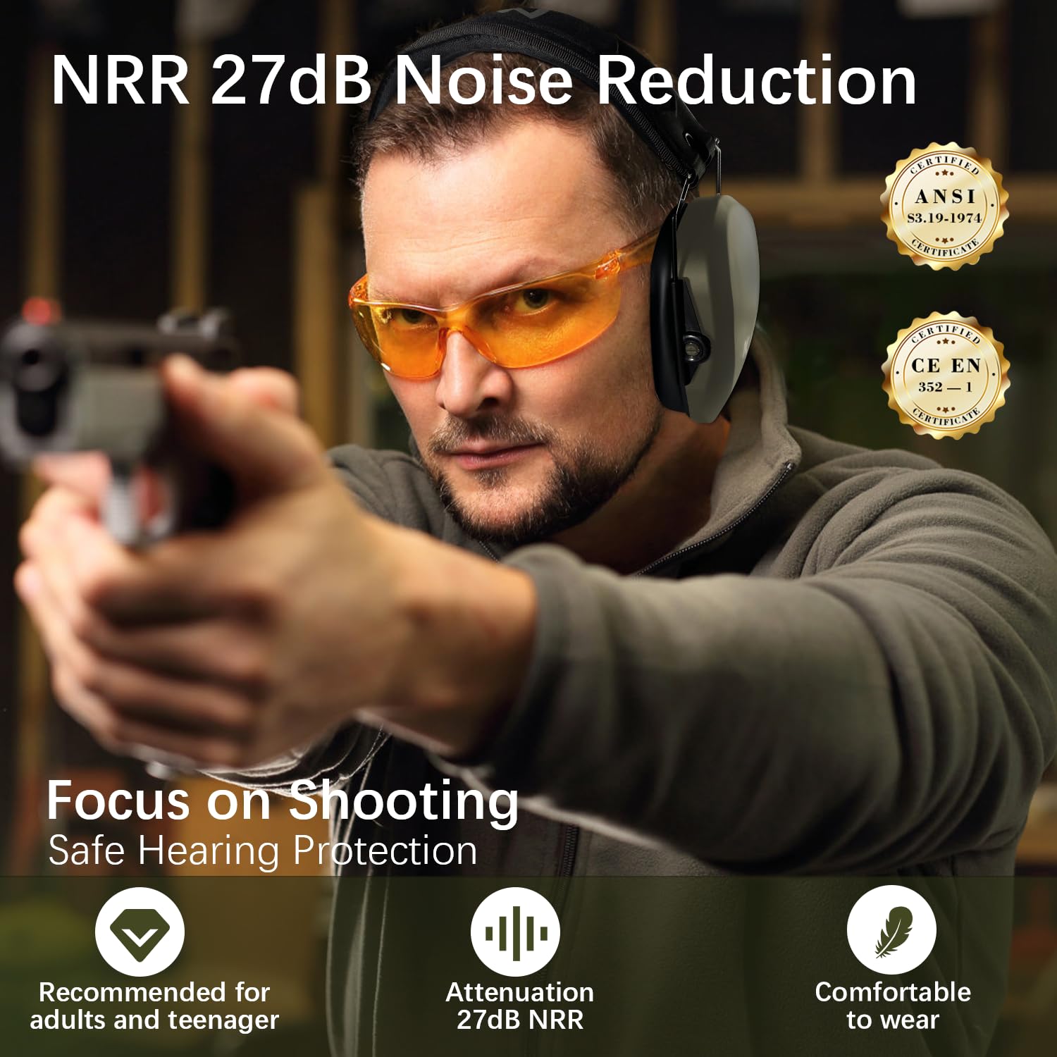 KAYNN 018 Ear Protection 2 Pack Hearing Protection for Shooting Gun Range,27dB NRR Noise Cancelling Safety Ear Muffs for Shooting Mowing(2Pack-Black&Green)