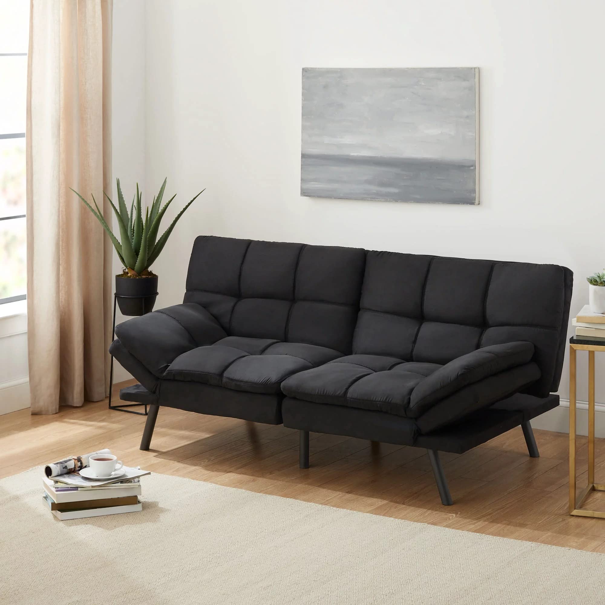 FIOXA Memory Foam Futon, Black Faux Suede Fabric (Color : Black)