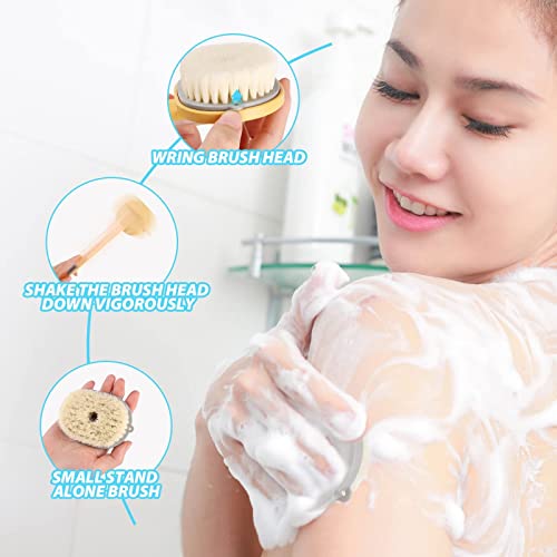 2Pcs Long Handle Bath Massage Cleaning Brush with Soap Dispenser, Body Brush Back Scrubber Storable Body Wash, Exfoliating Bath Brush, Cleaning Massage Brush