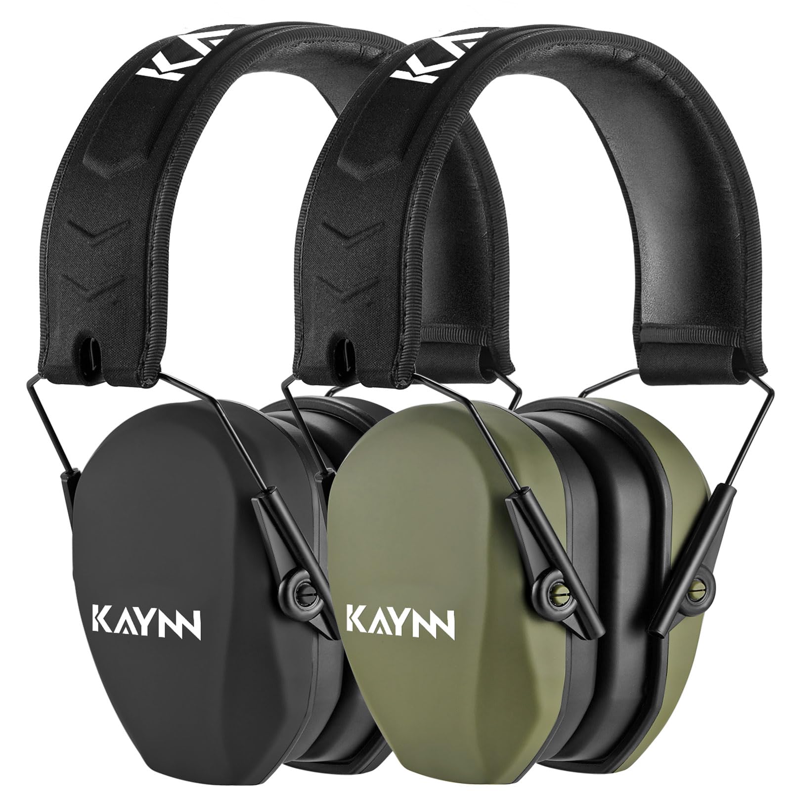 KAYNN 018 Ear Protection 2 Pack Hearing Protection for Shooting Gun Range,27dB NRR Noise Cancelling Safety Ear Muffs for Shooting Mowing(2Pack-Black&Green)