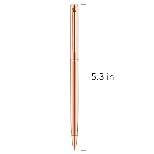 Unibene Slim Metallic Retractable Ballpoint Pens - Rose Gold, Nice Gift for Uniform Office Students Teachers Wedding Christmas, Medium Point(1 mm) 6 Pack-Black ink