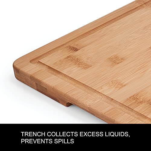 Farberware Bamboo Cutting Board With Juice Groove and Handles, 12x18-Inch, Natural
