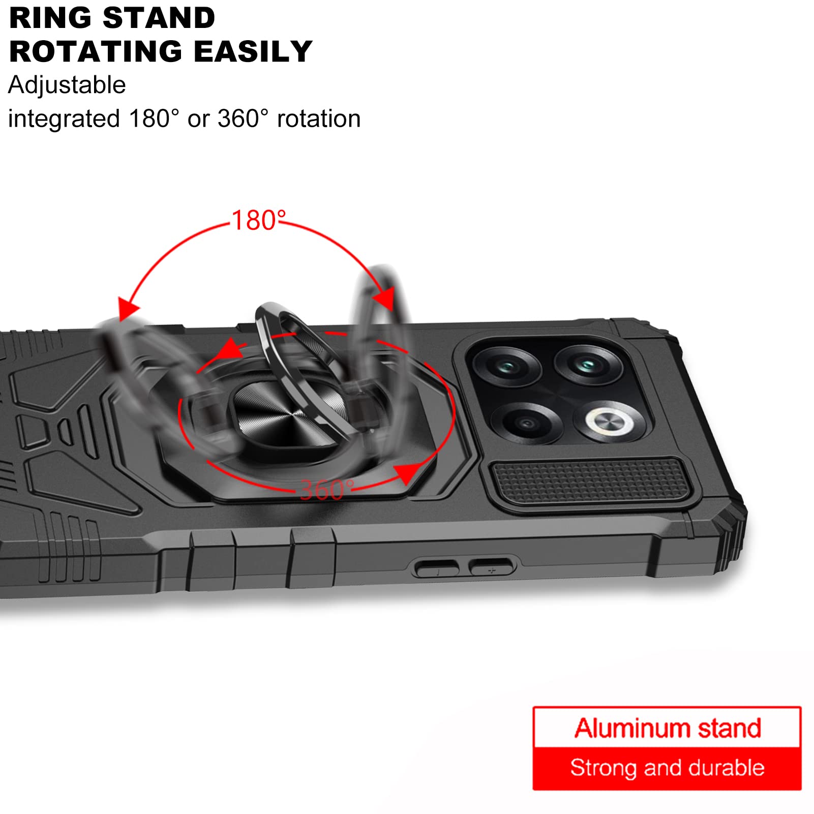 Ailiber Case for OnePlus 10T 5G with Tempered Glass Screen Protector, Ring Kickstand for Magnetic Car Mount, Heavy Duty Shockproof Protective Hard Phone Cover - Black