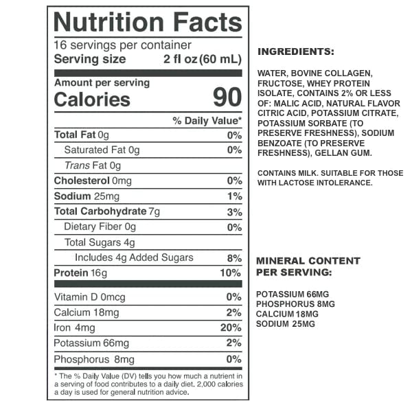 Vidafuel Protein Drink, 16g protein per 2oz shot, 32 fl oz carton, 2 Pack, berry and citrus, collagen and whey drink, no artificial sweeteners